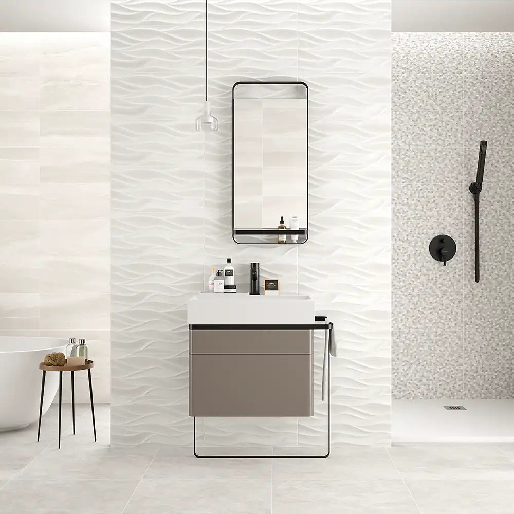 Wind White Wave Decor 25cm x 50cm Matt Wall Tile – Crocatile