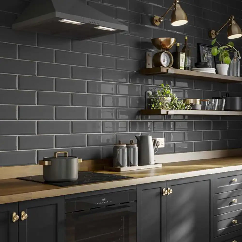 Metro Dark Grey 10cm x 20cm Gloss Wall Tile – Crocatile